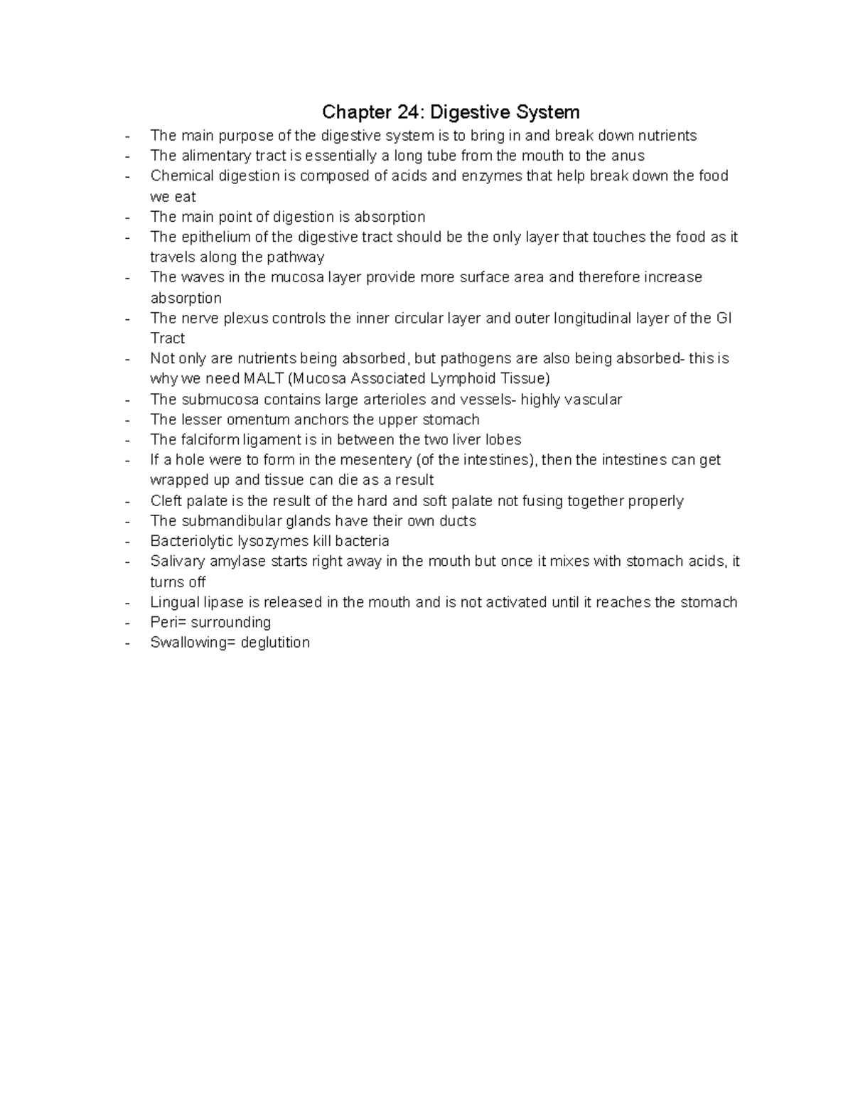 Anatomy Notes - Chapter 24: Digestive System The main purpose of the ...