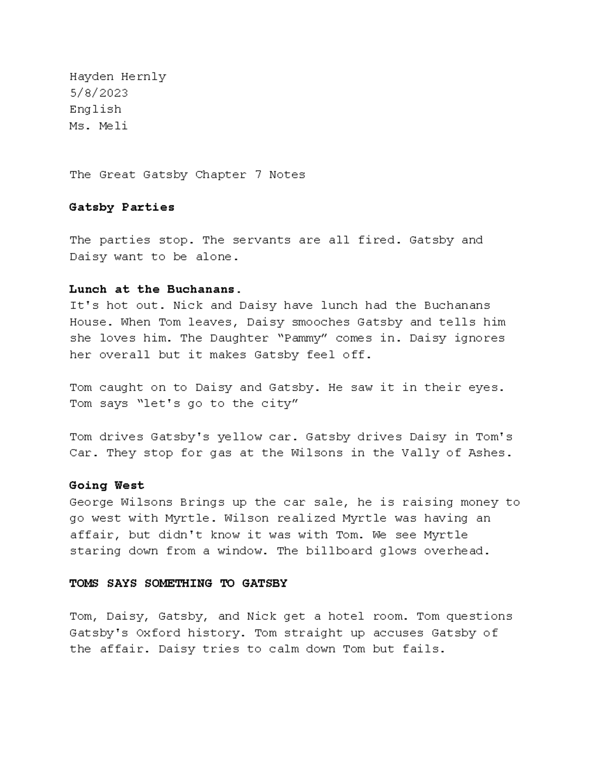 Hayden Hernly - Chapter 7 notes - Hayden Hernly 5/8/ English Ms. Meli ...