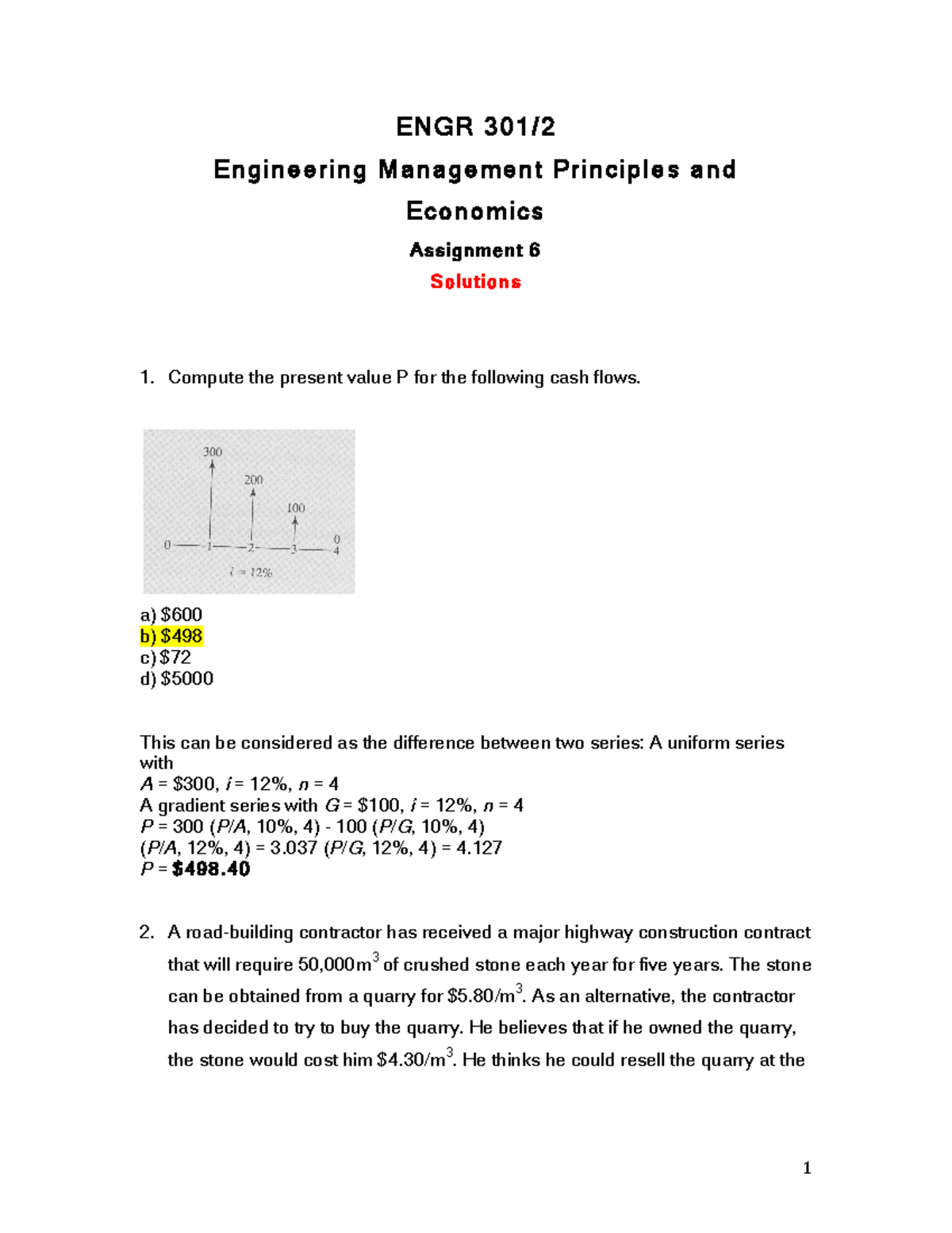 Seminar assignments - assignment 6 solutions professor: c.j. willis - ENGR Engineering ...