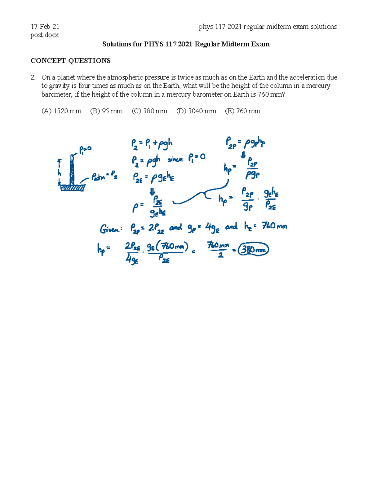 Phys 117 2021 regular midterm exam solutions post - post Solutions for ...