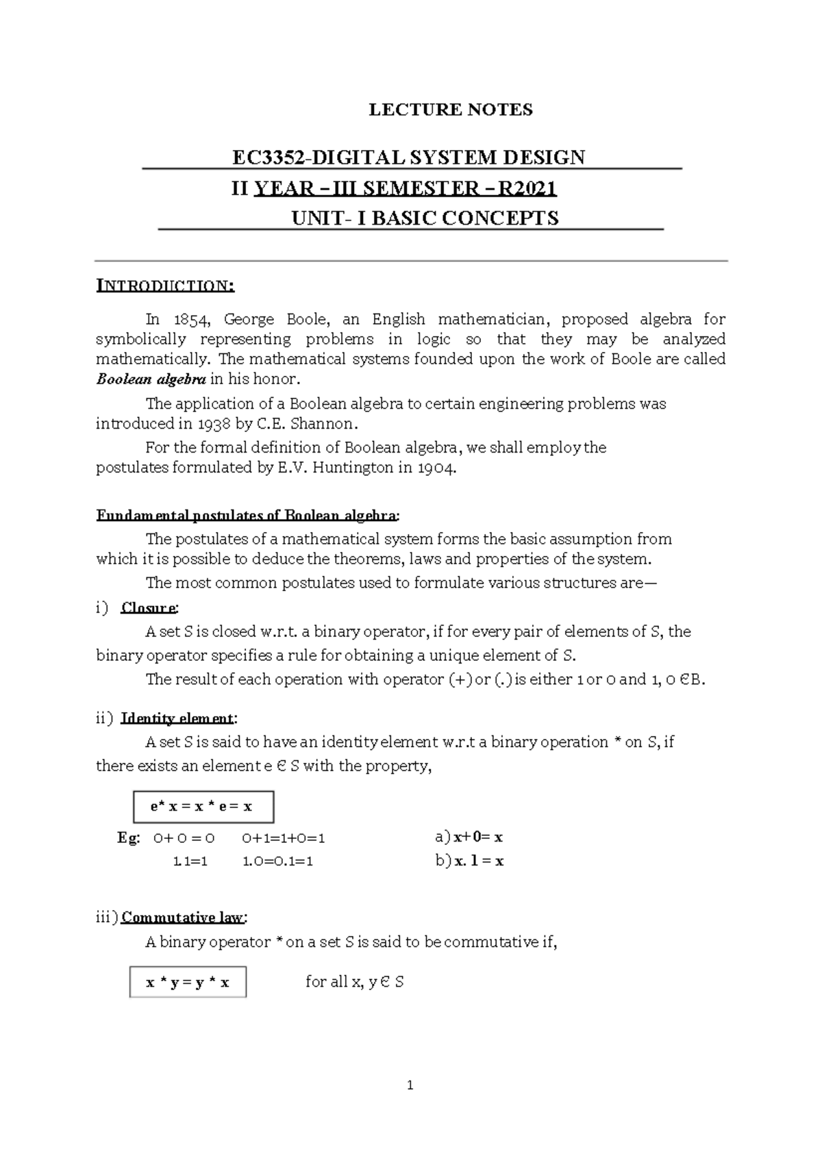 EC3352 DSD UNIT I - digital system design - EC3352-DIGITAL SYSTEM DESIGN II YEAR – III SEMESTER ...