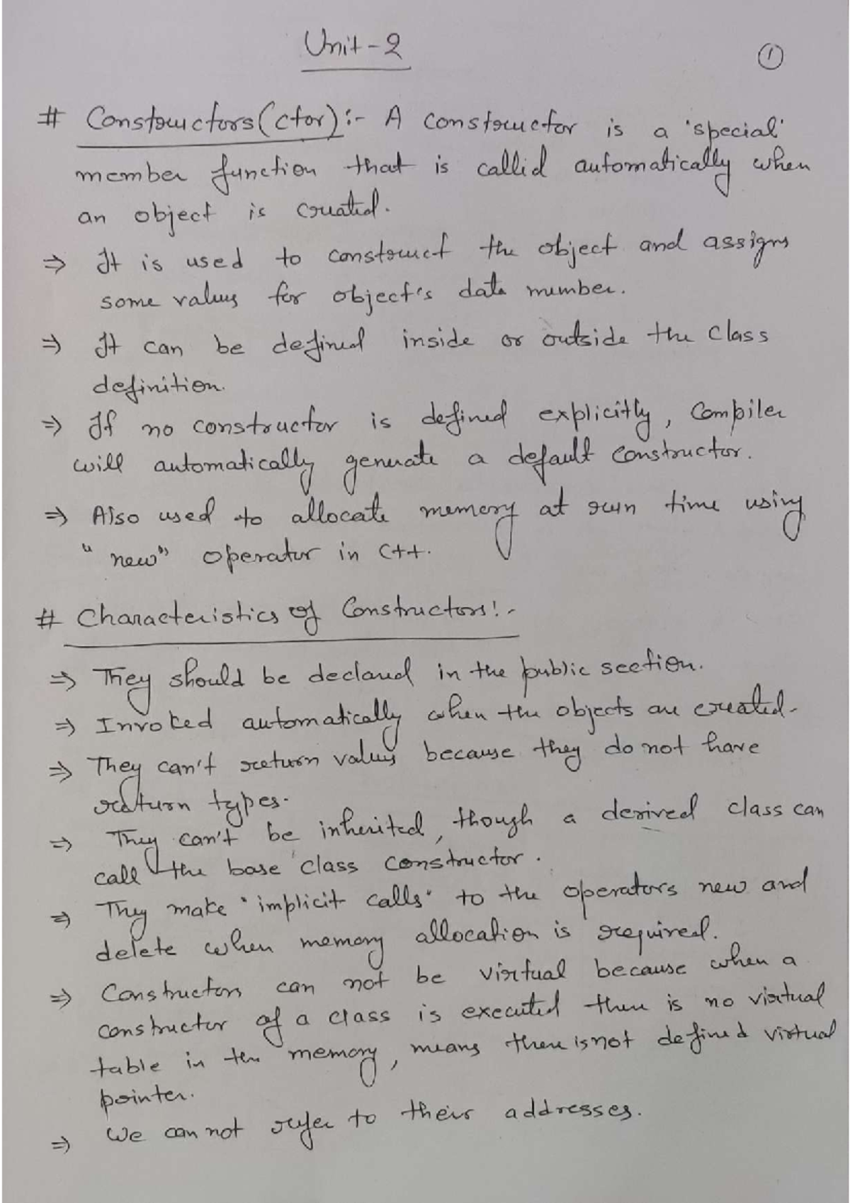 Unit 2 Notes Constructors Ctor A Constructor Is A Member Function That Is Callid