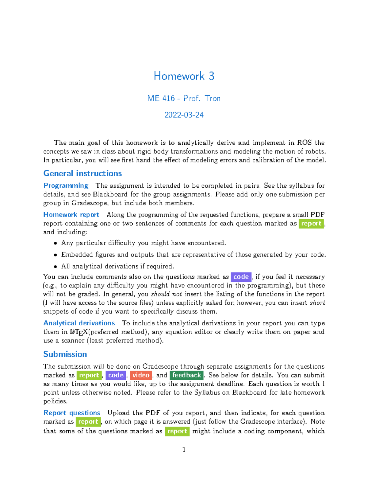 Homework 3 - Prof. Roberto Tron - Homework 3 ME 416 - Prof. Tron 2022 ...