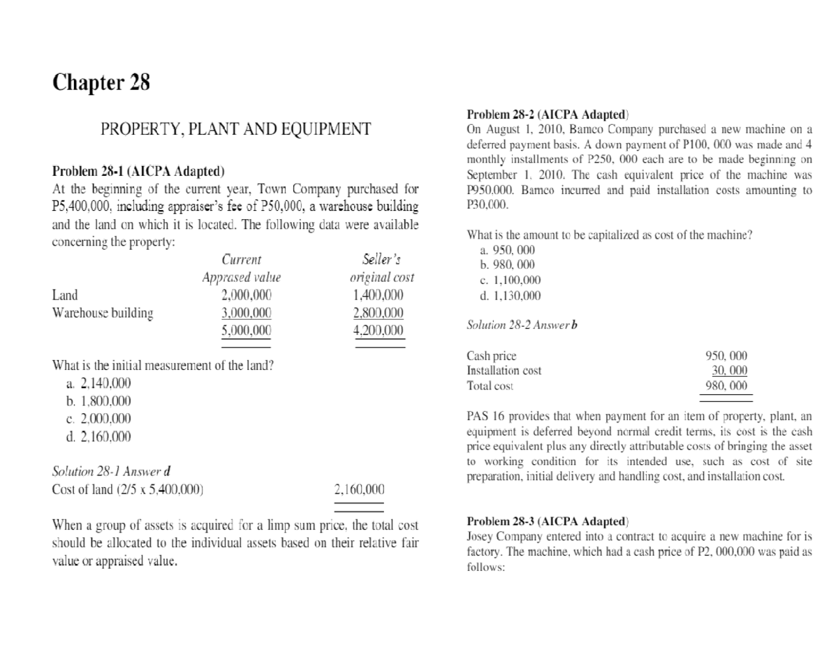 Ppe samples - Bachelor of Science in Accountancy - Studocu