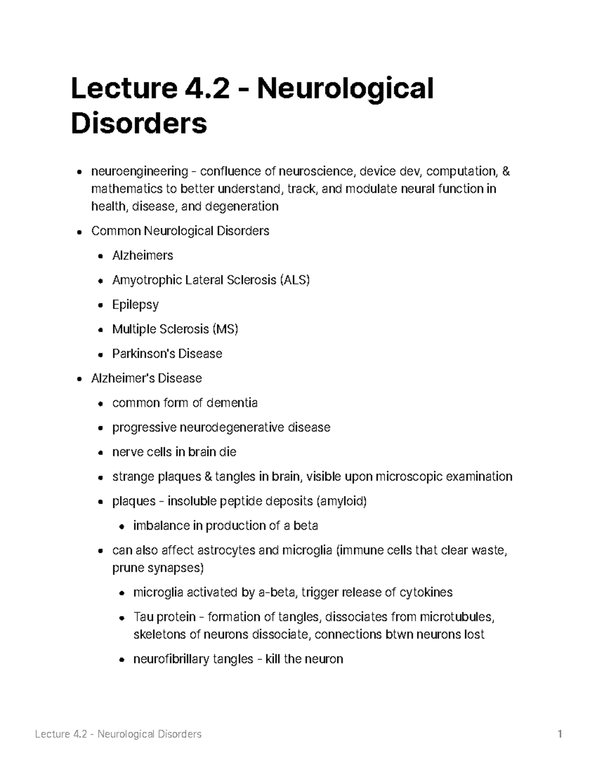 Lect220-20neurological 20disorders - Lecture 4 - Neurological Disorders ...