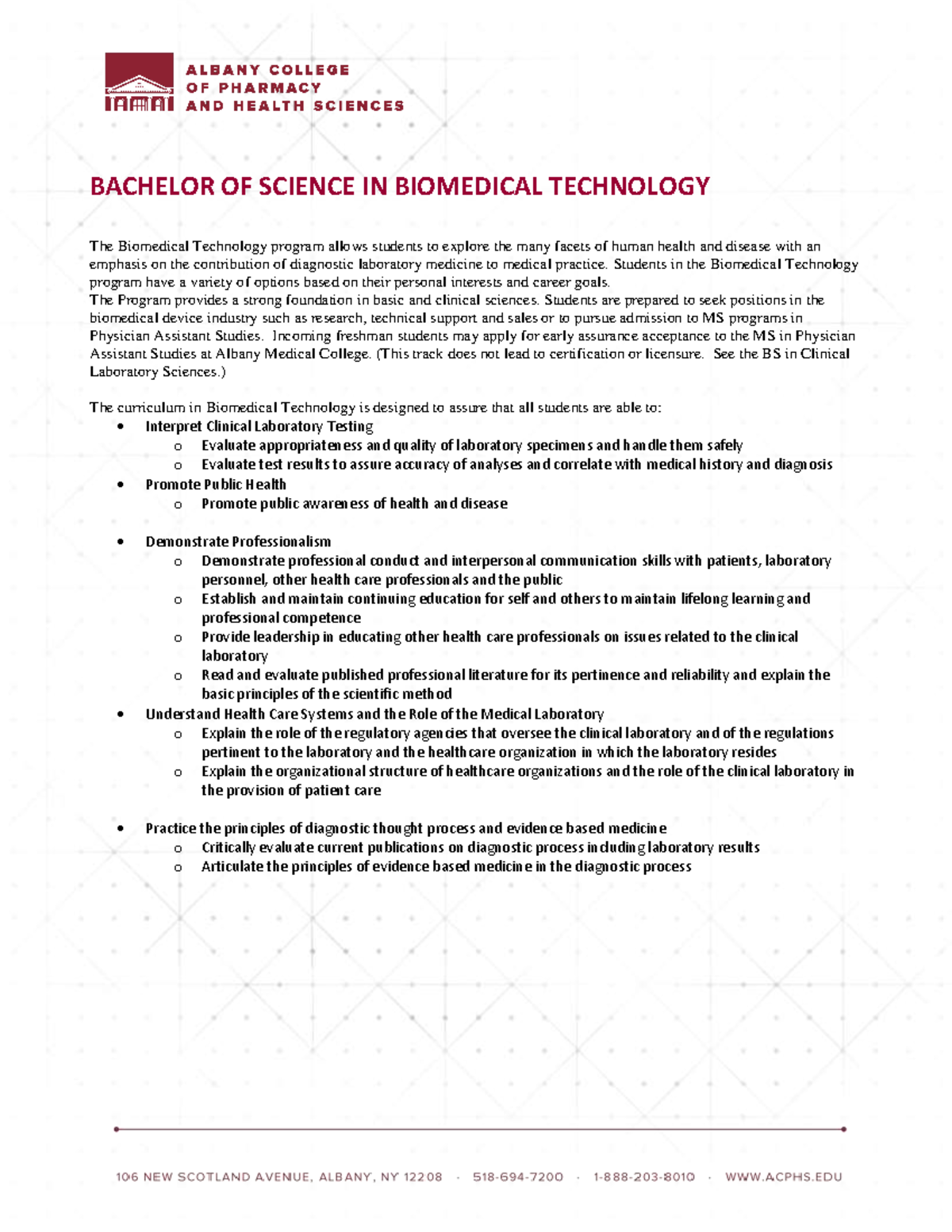 Bs biomedical technology curriculum - BACHELOR OF SCIENCE IN BIOMEDICAL ...