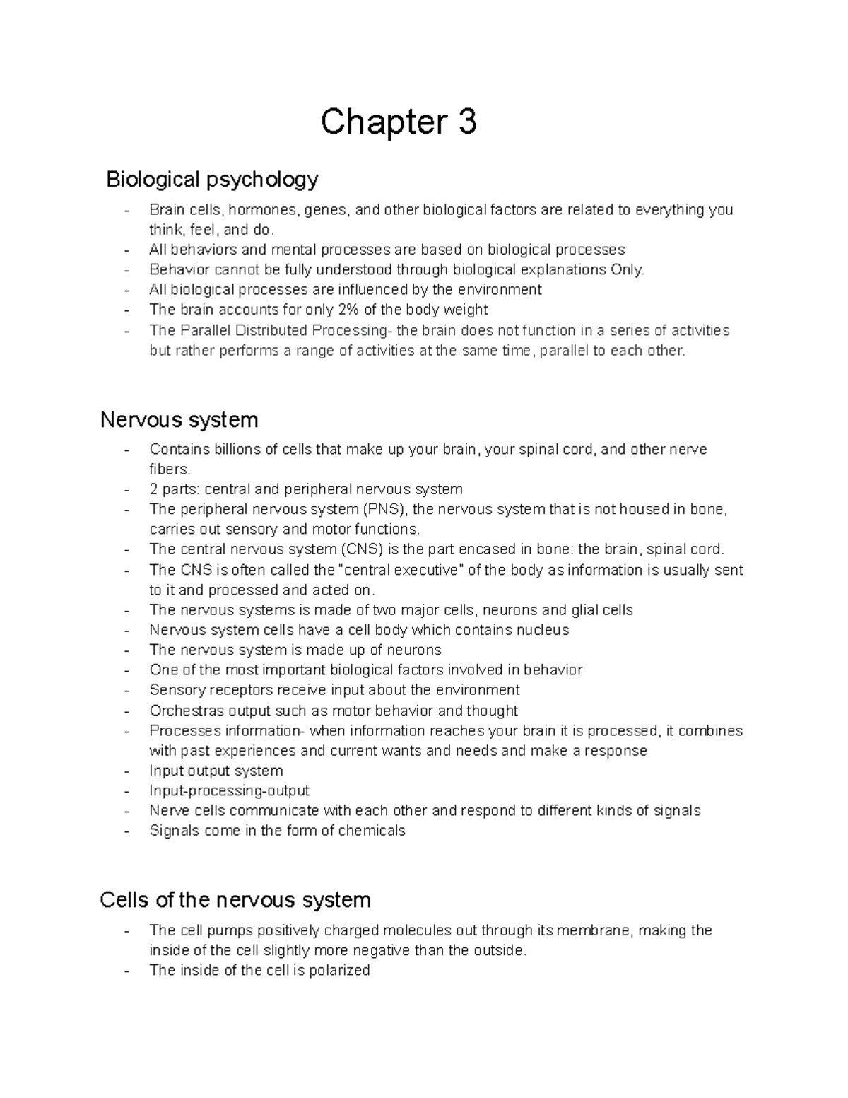 Psychology CH - Chapter 3 Biological psychology Brain cells, hormones ...
