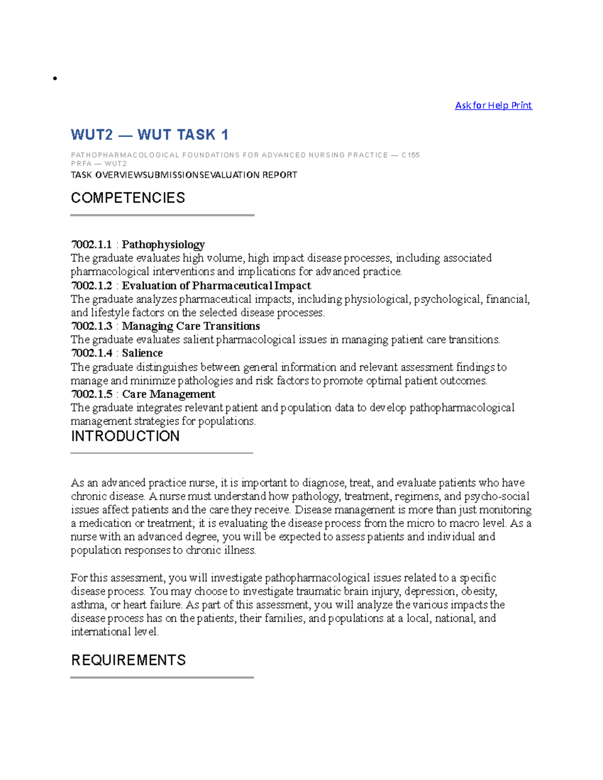 C155 Task Instructions Rubric 5 - Ask for Help Print WUT2 — WUT TASK 1 ...