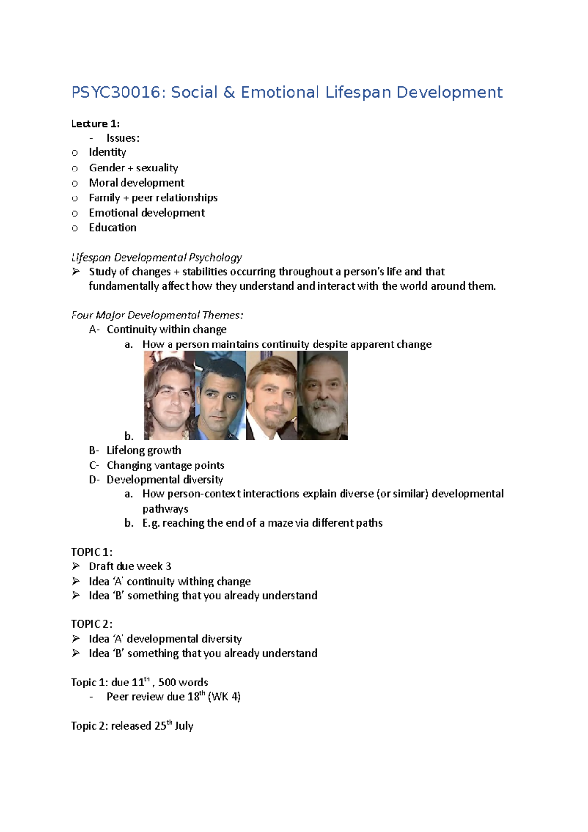 PSYC30016 Lecture notes - PSYC30016: Social & Emotional Lifespan ...