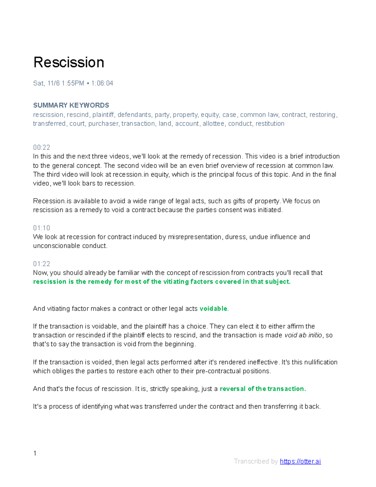 Week 6 Rescission - Lecture notes 6 - Rescission Sat, 11/6 1:55PM • 1: ...