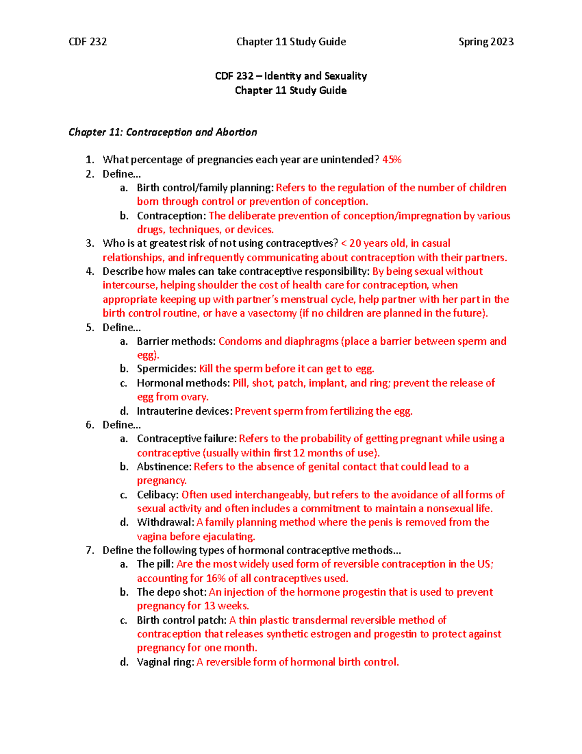 Chapter 11 Study Guide - CDF 232 Chapter 11 Study Guide Spring 2023 CDF 232 – Identity and ...