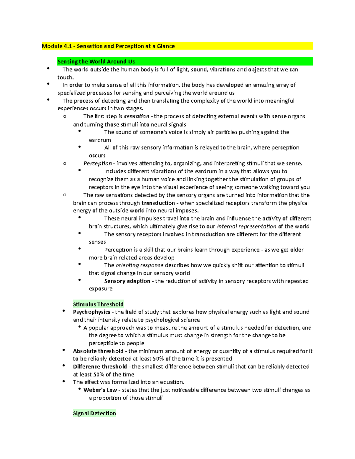 Psych chapter 4 notes - Module 4 - Sensation and Perception at a Glance ...
