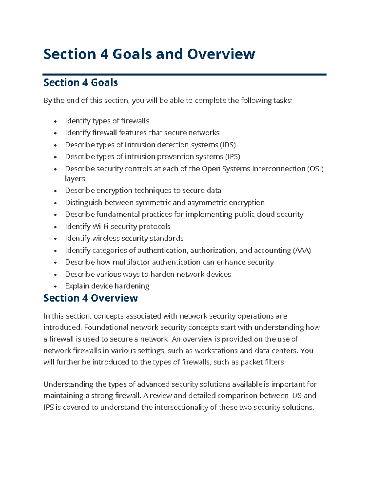 Section 4 - Network Security Operations - Section 4 Goals and Overview ...