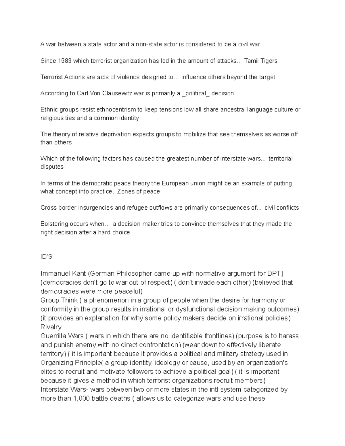 Exam 2 Study Guide PSC 116 - A war between a state actor and a non ...