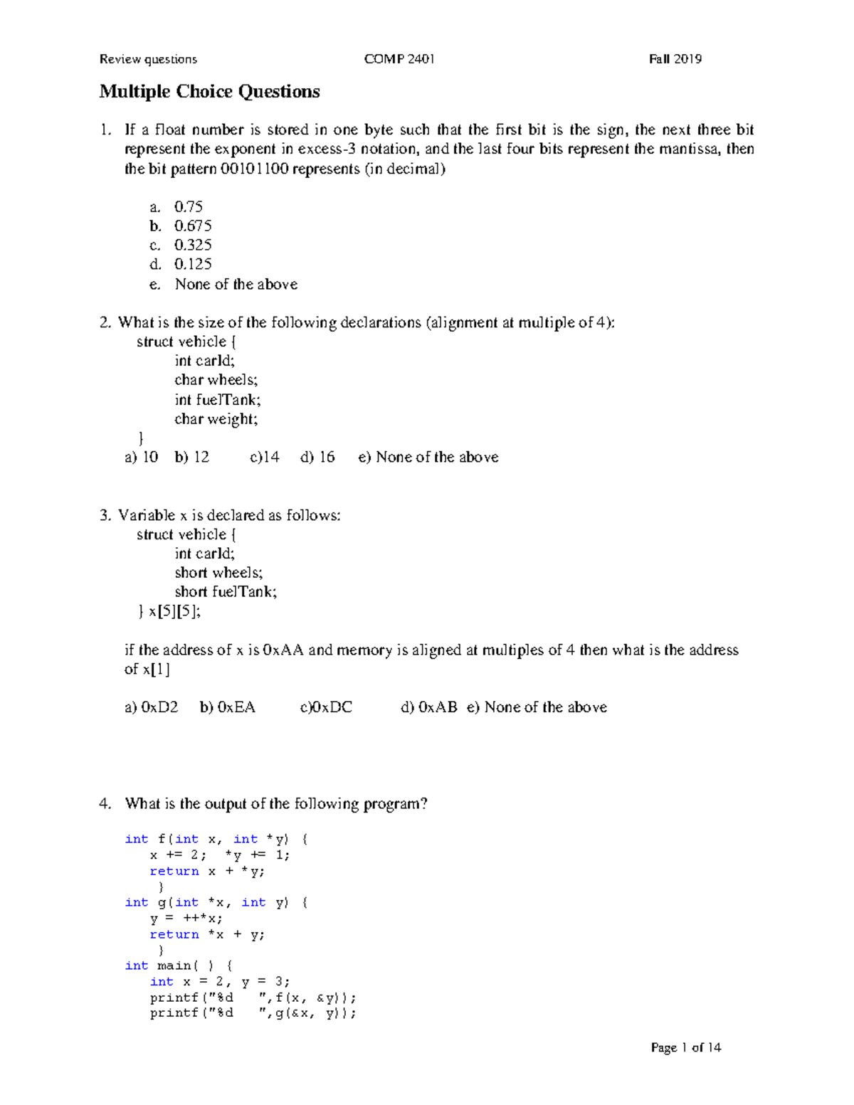Review questions fall 2019 v1 - Warning: TT: undefined function: 32 Multiple Choice Questions 1 ...