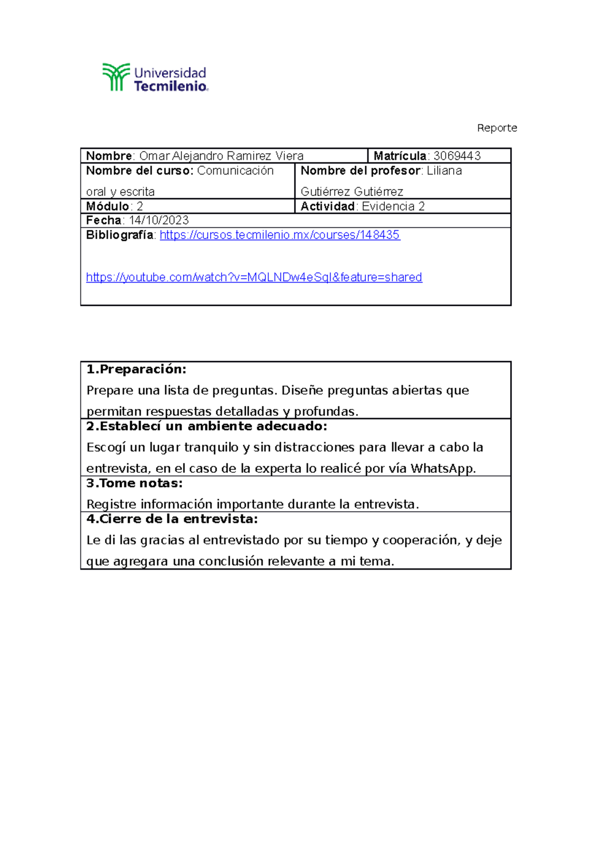 Evidencia 2 comunicacion - Nombre: Omar Alejandro Ramirez Viera ...