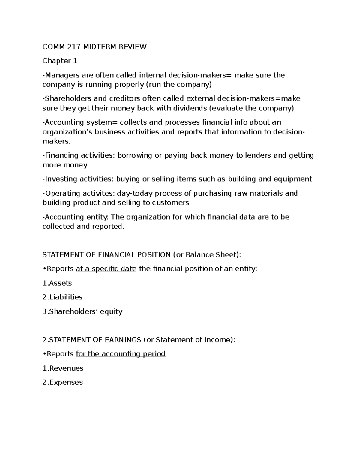 COMM 217 Midterm Review - COMM 217 MIDTERM REVIEW Chapter 1 -Managers ...