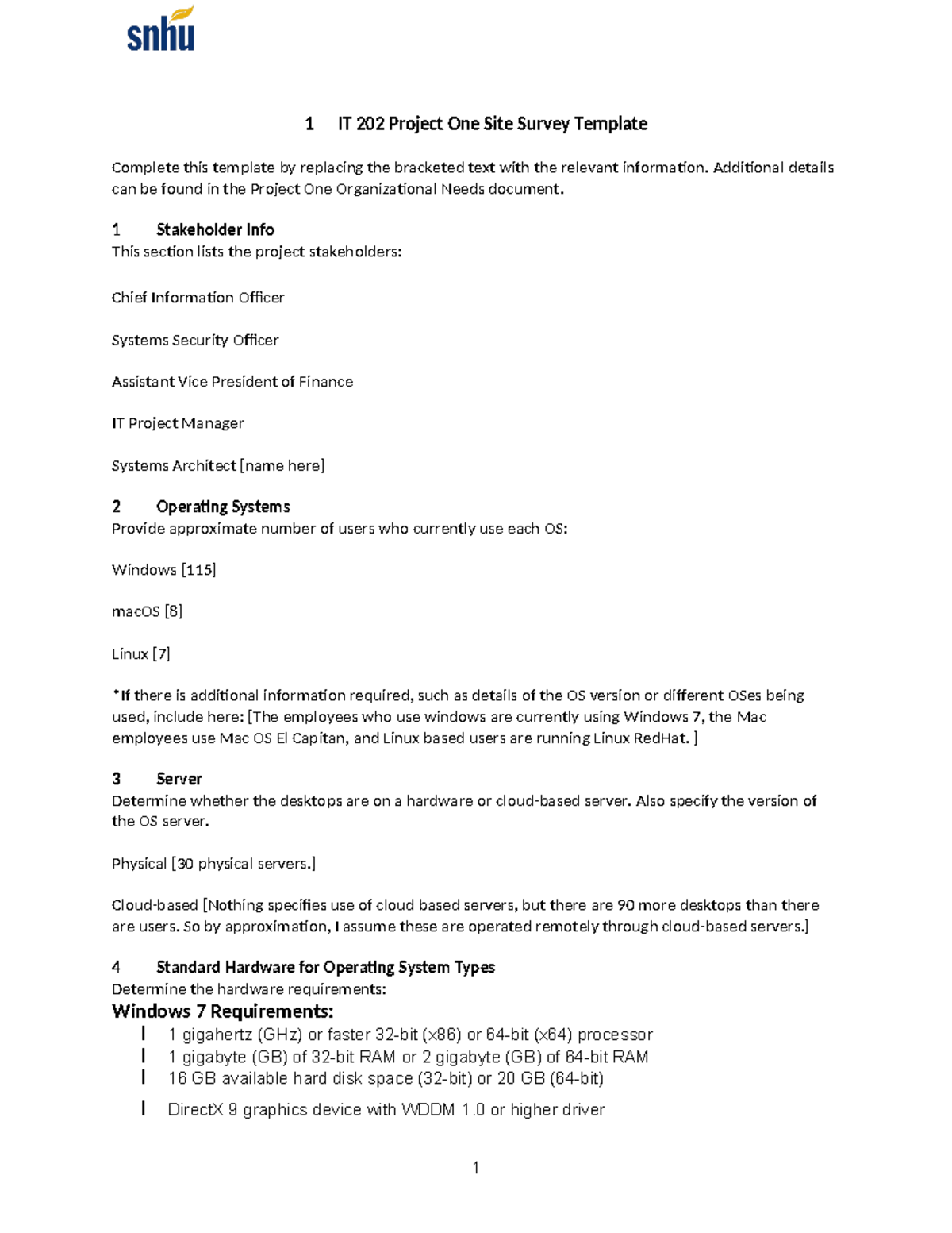IT 202 Project One Proposal - 1 IT 202 Project One Site Survey Template ...