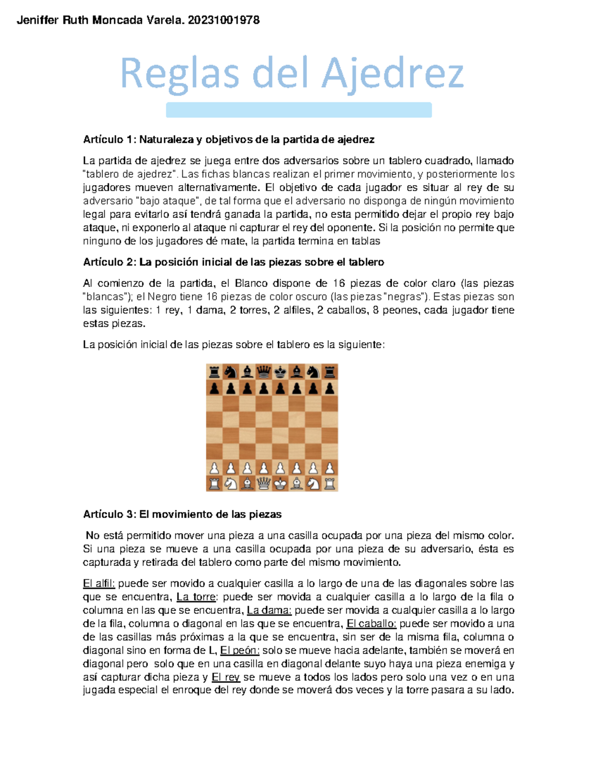 Reglas del ajedrez - tarea - Artículo 1: Naturaleza y objetivos de la partida de ajedrez La ...
