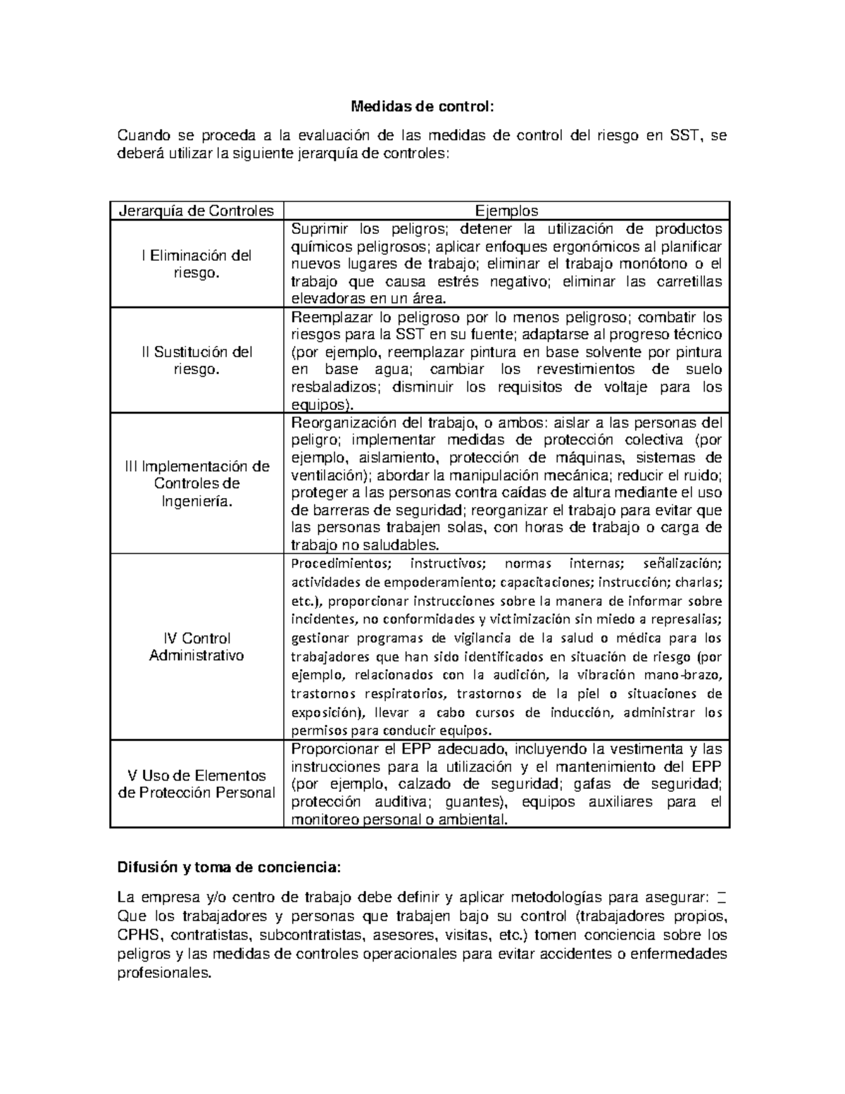 Medidas de control y responsabilidades ODI - Medidas de control: Cuando ...