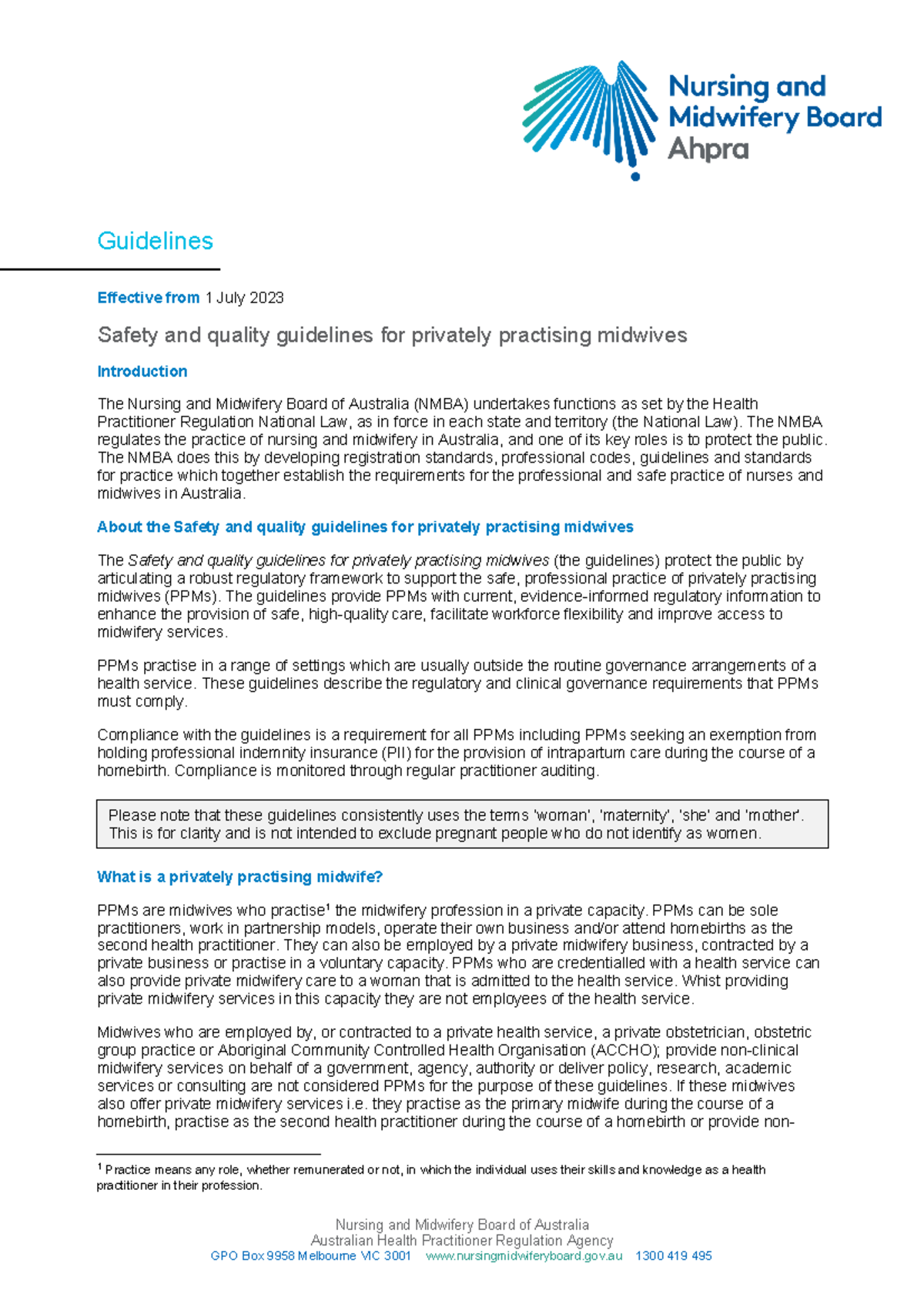 NMBA Guidelines Safety and quality guidelines for privately practising ...