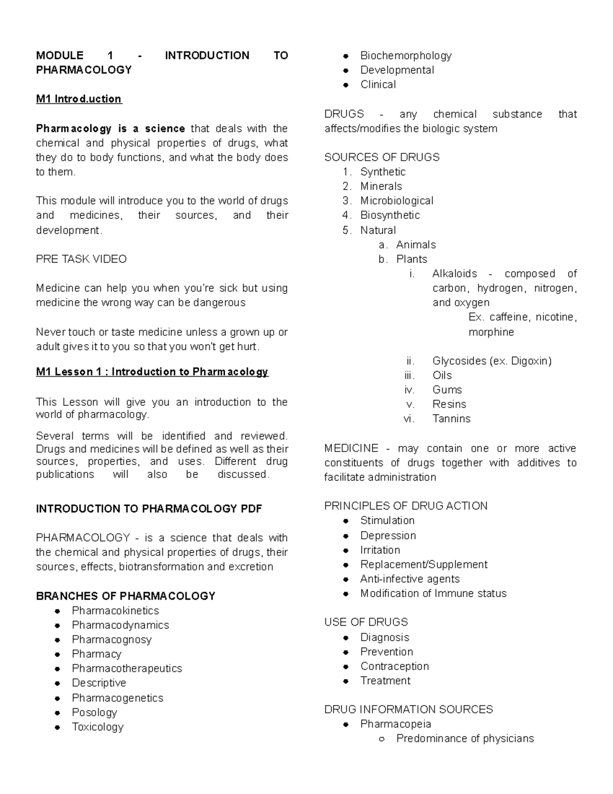 Midterms Reviewer Pharmaco (LAB LEC) - MODULE 1 - INTRODUCTION TO ...