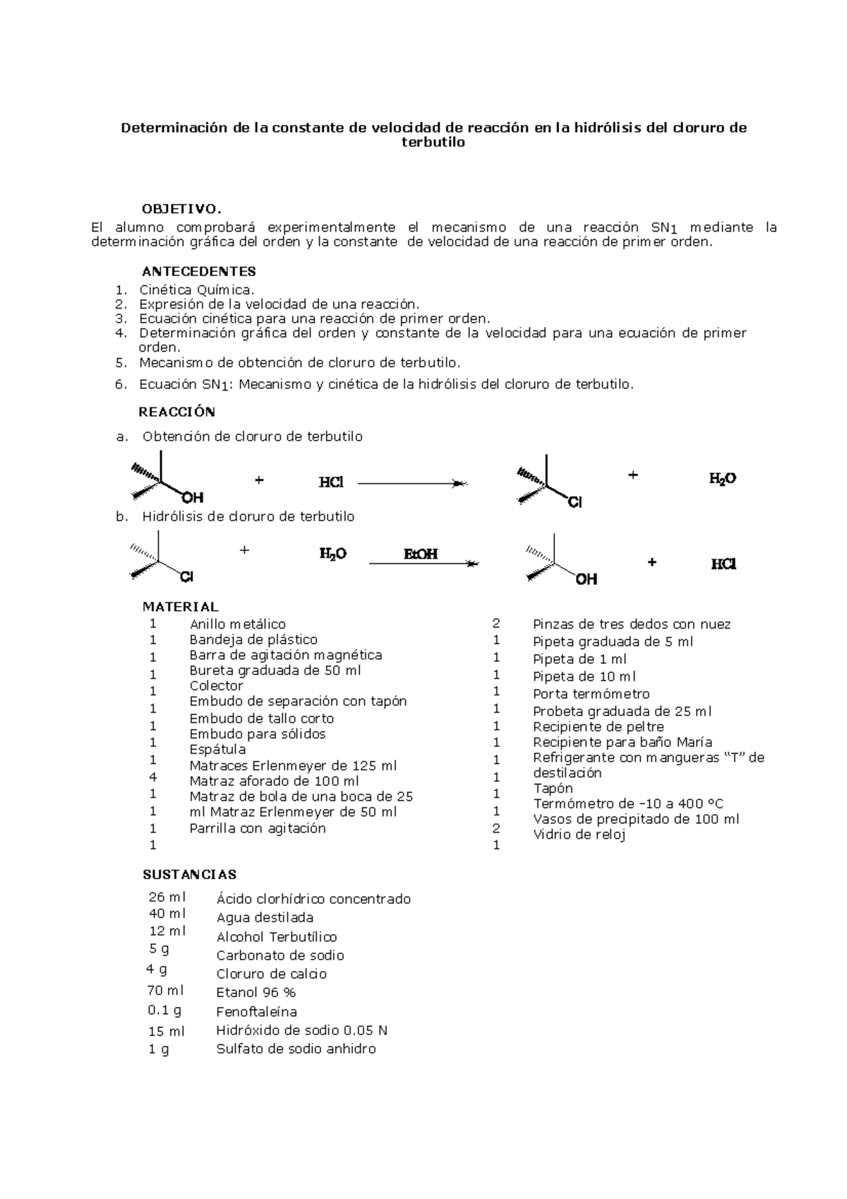 P5 Cinetica hidrolise cloruro terbutilo - Determinación de la constante ...