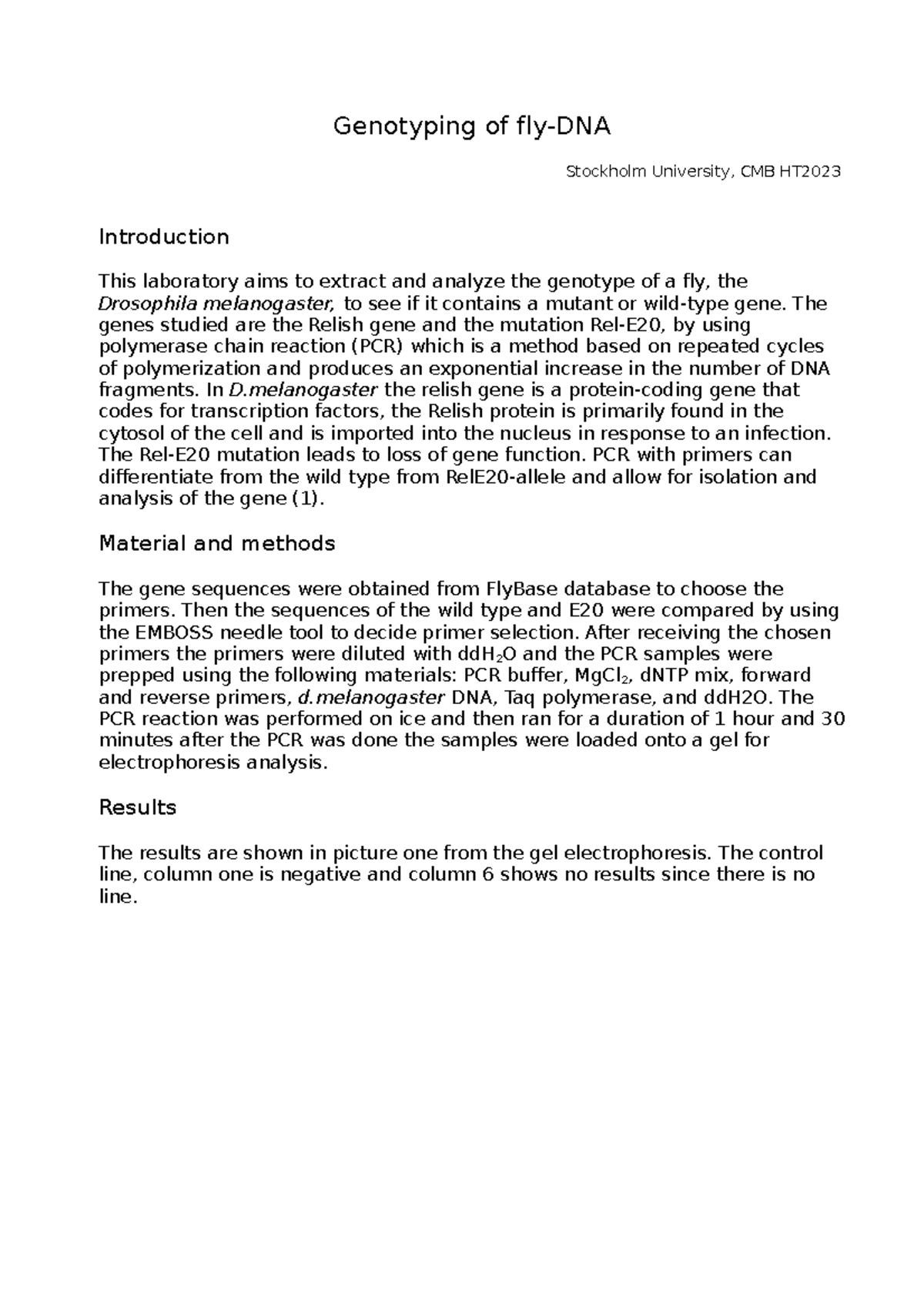 Lab1 Genotyping of fly-DNA - Genotyping of fly-DNA Stockholm University ...