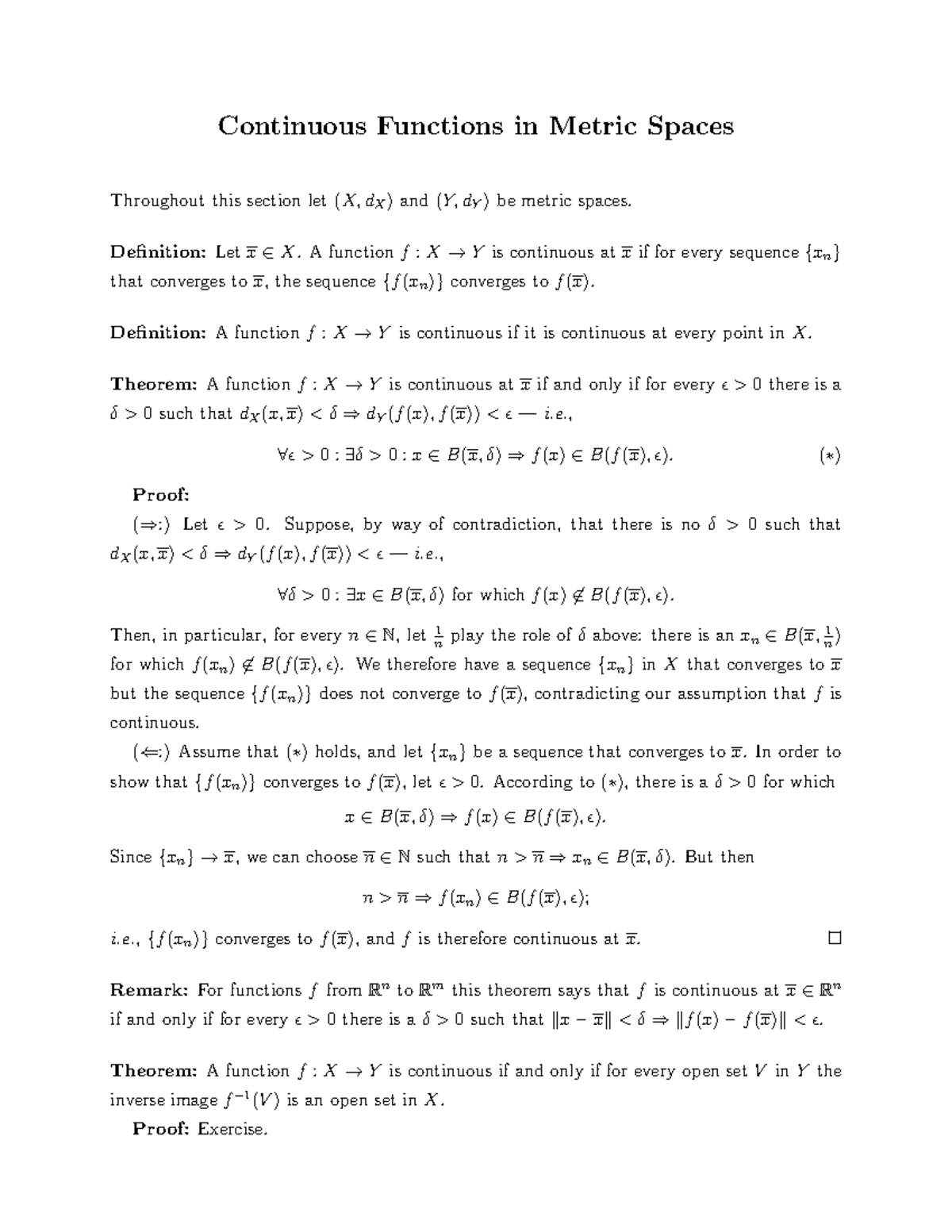 Continuous Functions Definition Let X ∈ X A Function F X → Y Is Continuous At X If For