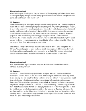 CWV Topic 4 - Discussion Question 1 According to the Bible and the ...