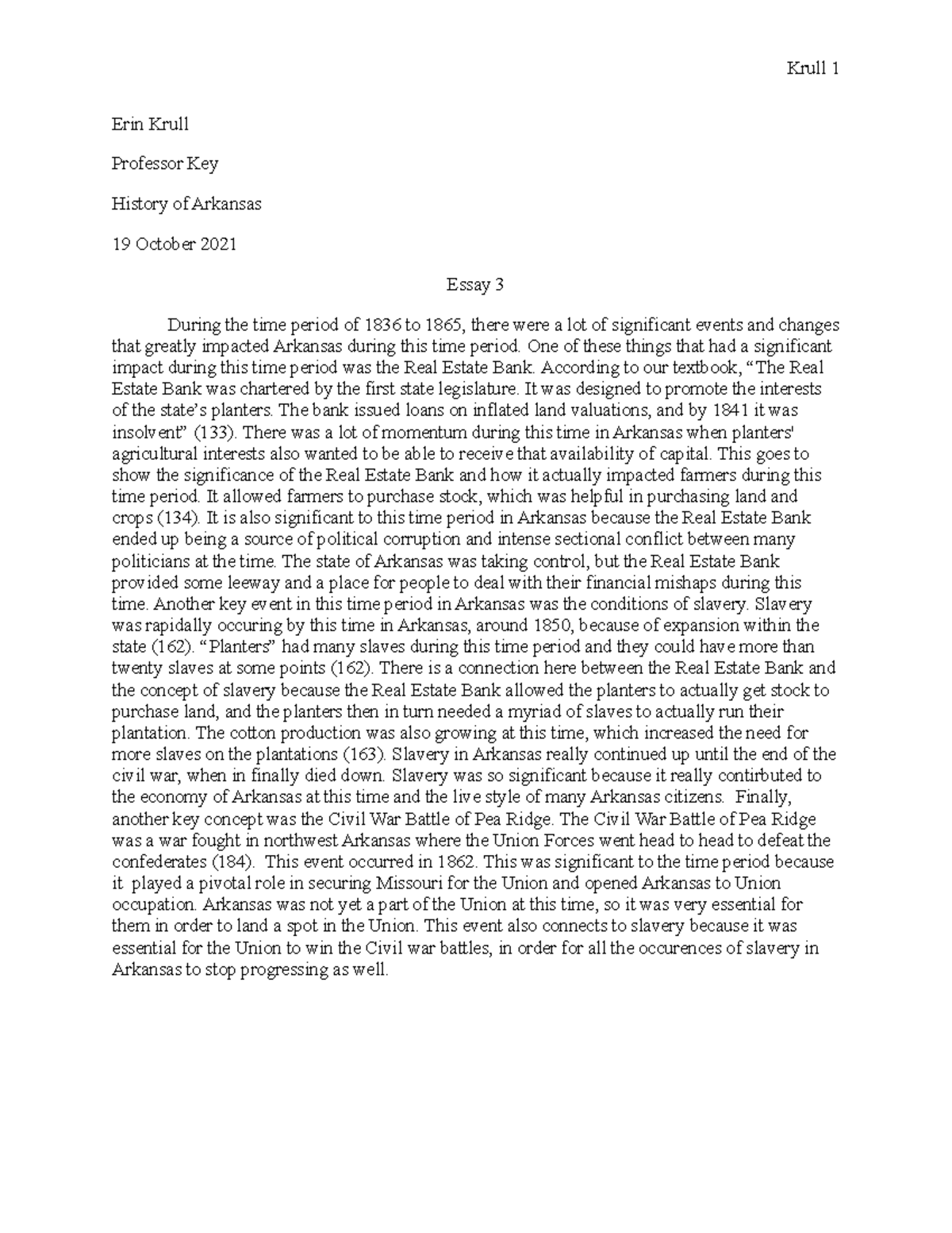 3rd Essay - Krull 1 Erin Krull Professor Key History of Arkansas 19 ...