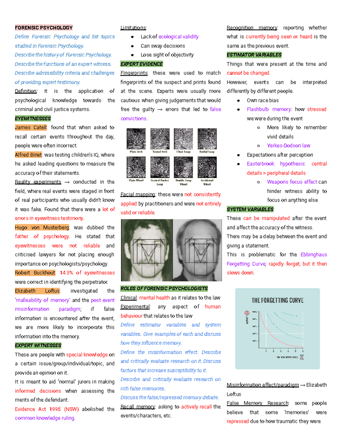 Cheat Sheet for PSYC1001 - FORENSIC PSYCHOLOGY Define Forensic ...