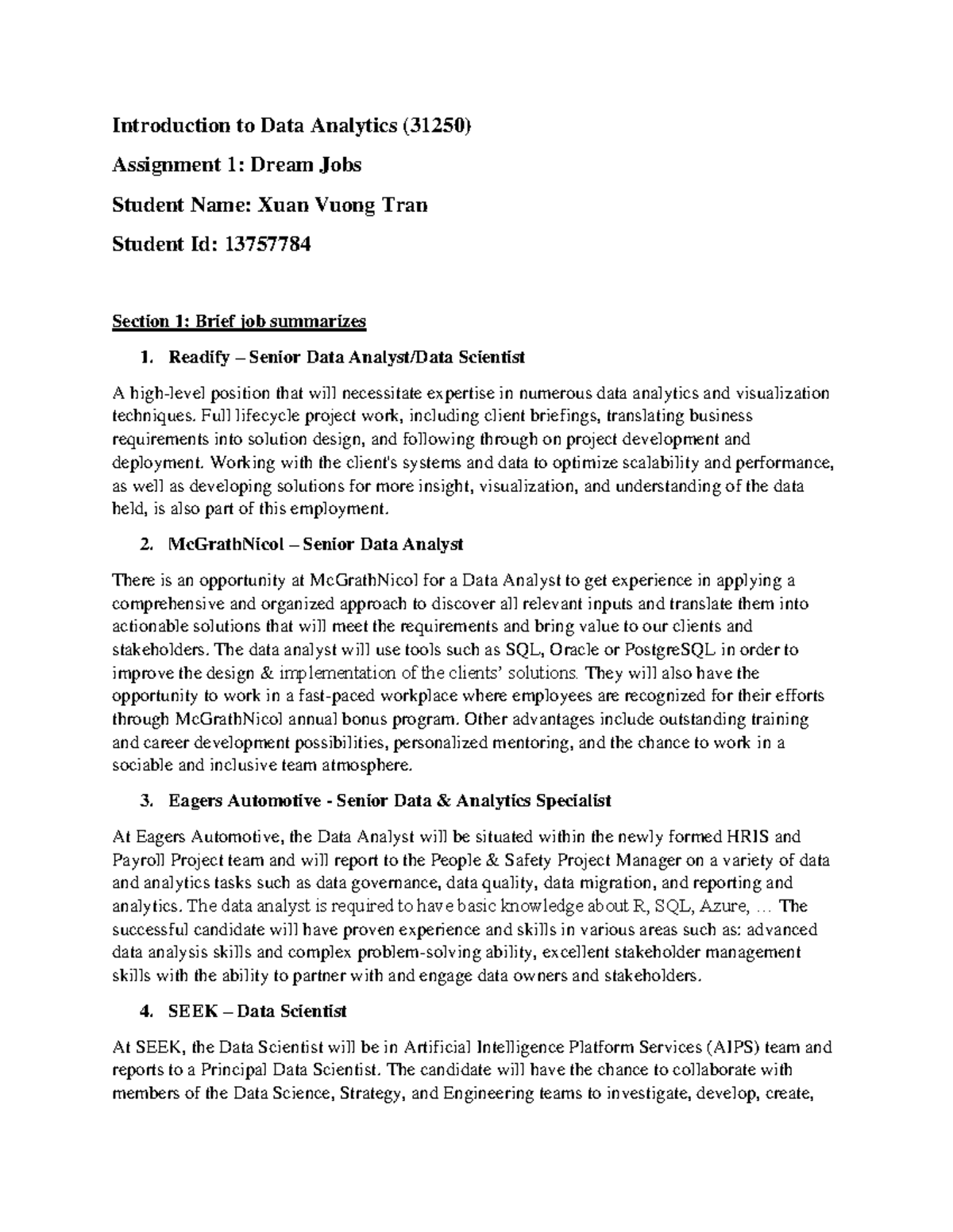 Ida_a1_13757784 Assignment 1 2021 - Introduction to Data Analytics ...