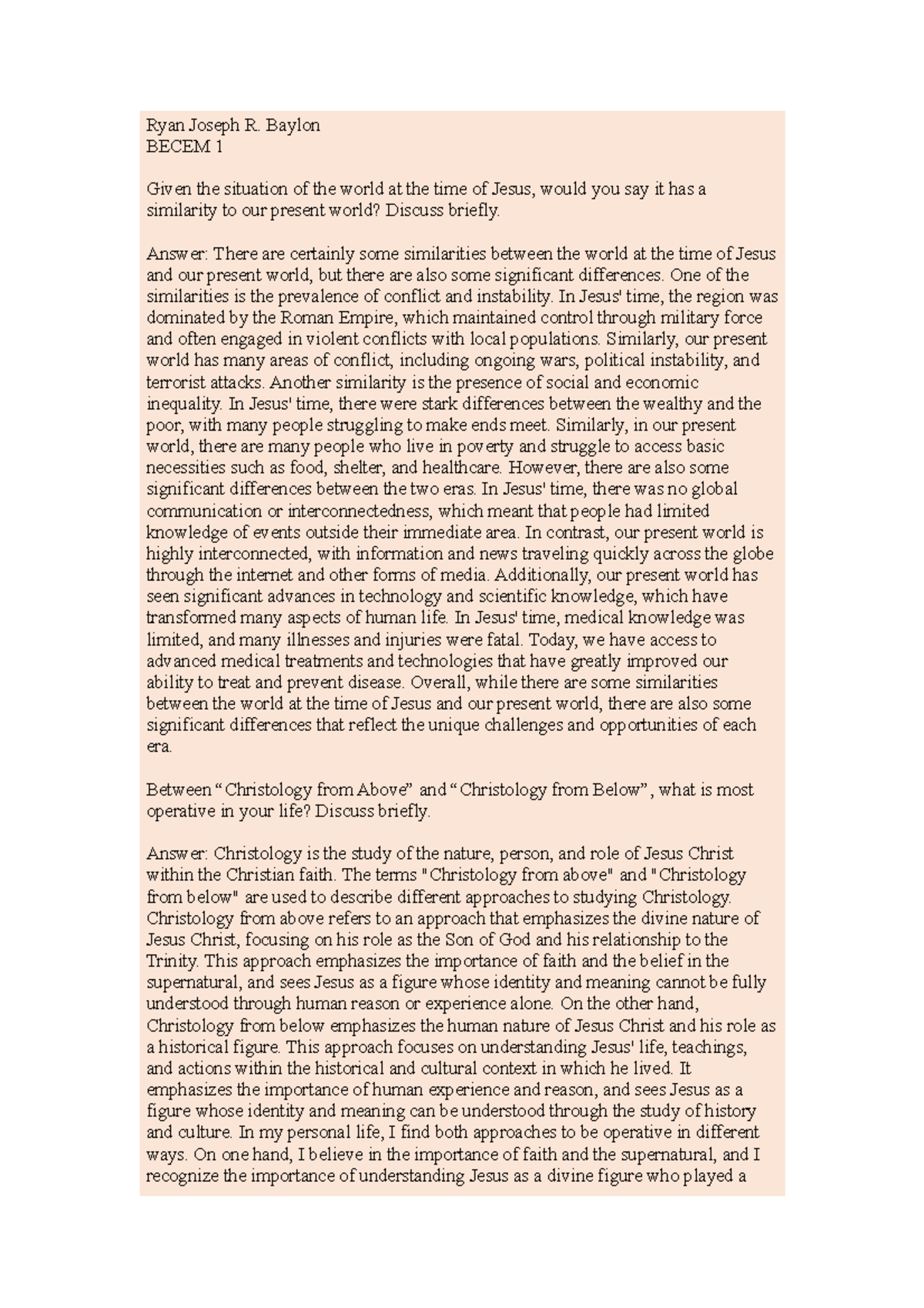 Lesson 1 module 3 Baylon - Ryan Joseph R. Baylon BECEM 1 Given the ...