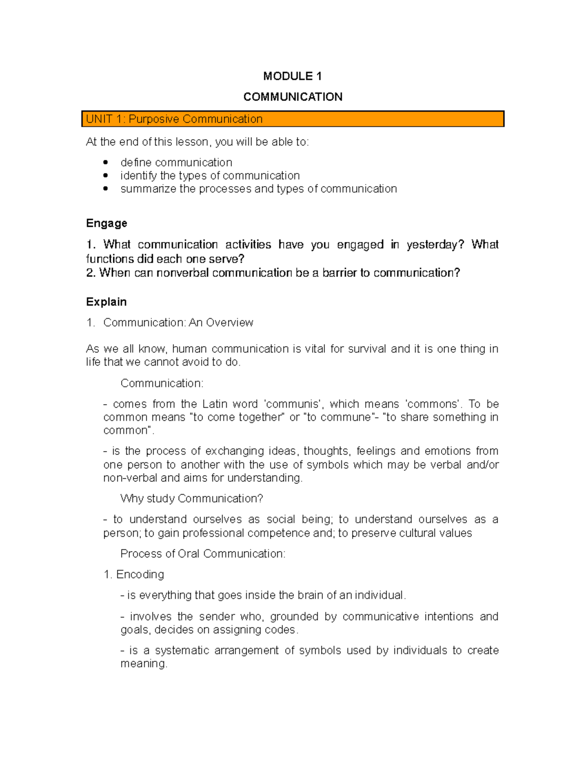 Module-1- Purcom - Lecture notes 10+ - MODULE 1 COMMUNICATION UNIT 1 ...