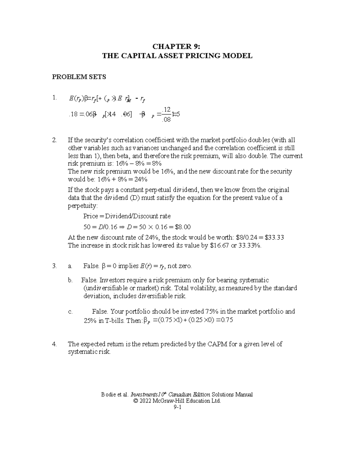 Bodie 10ce SM Ch09 - Summary of lecture and Chapter 9 - BUS 343 - SFU - Studocu