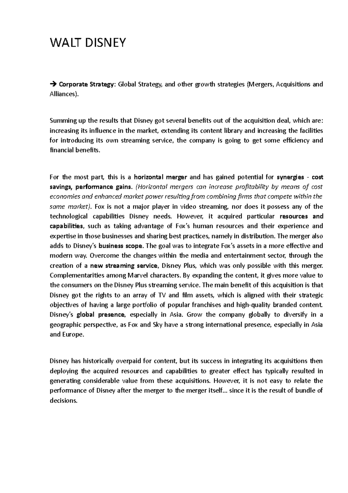 Disney Info Ex - WALT DISNEY Corporate Strategy : Global Strategy, and ...