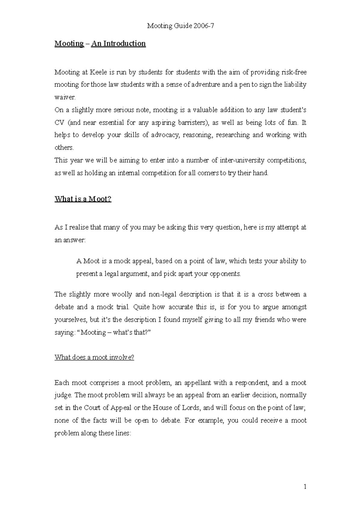 Mooting-guide - Mooting – An Introduction Mooting at Keele is run by ...