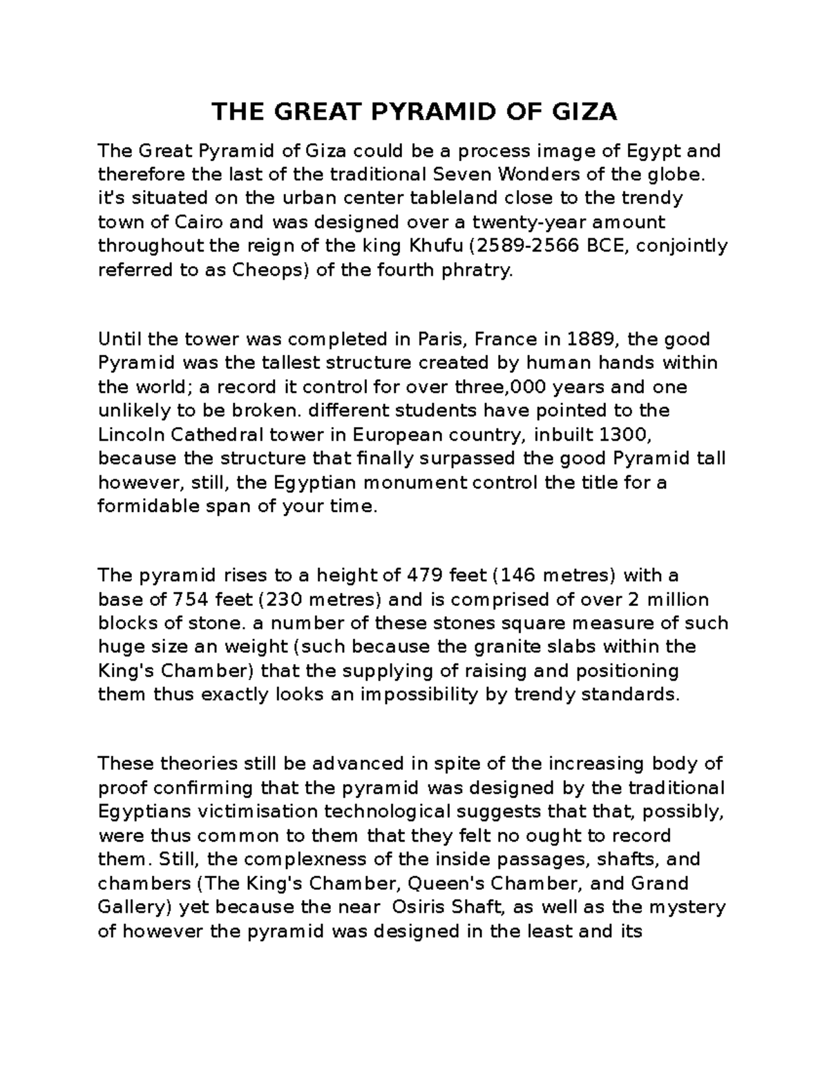 THE Great Pyramid OF GIZA - THE GREAT PYRAMID OF GIZA The Great Pyramid ...