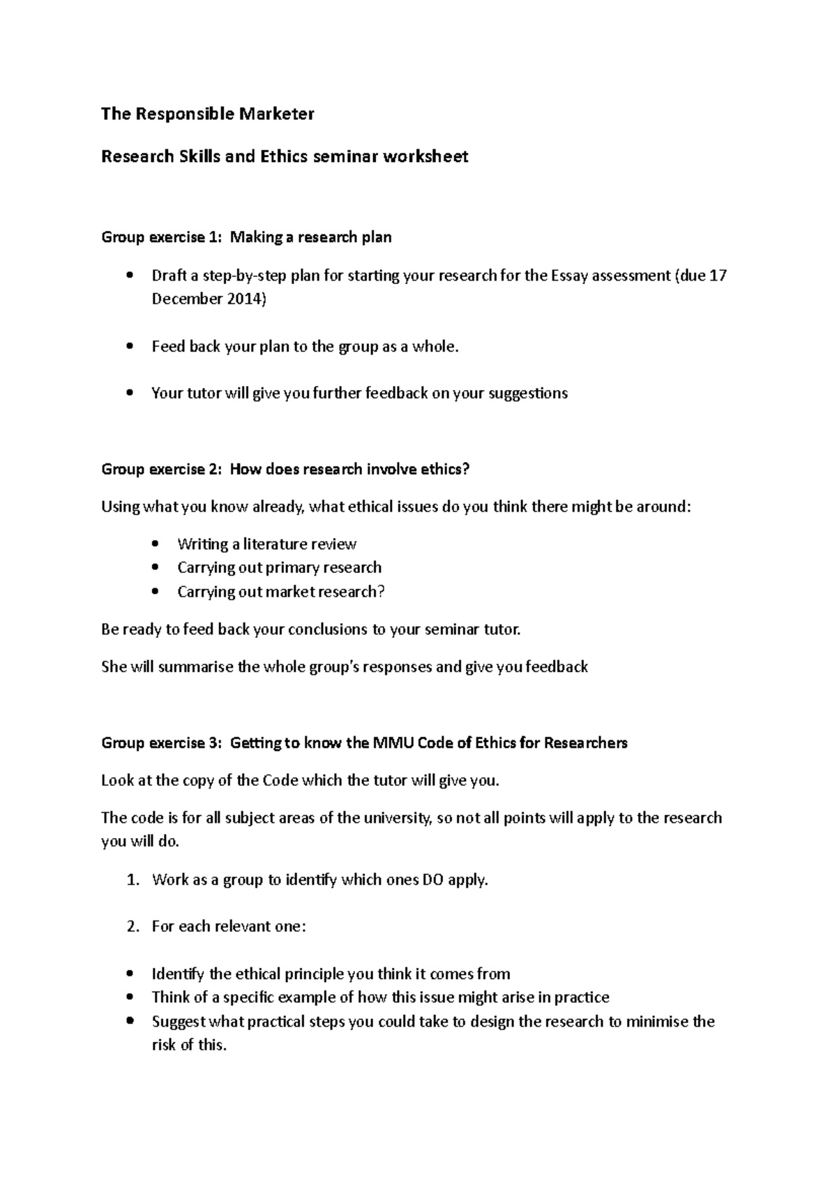 Research skills and ethics worksheet - The Responsible Marketer ...