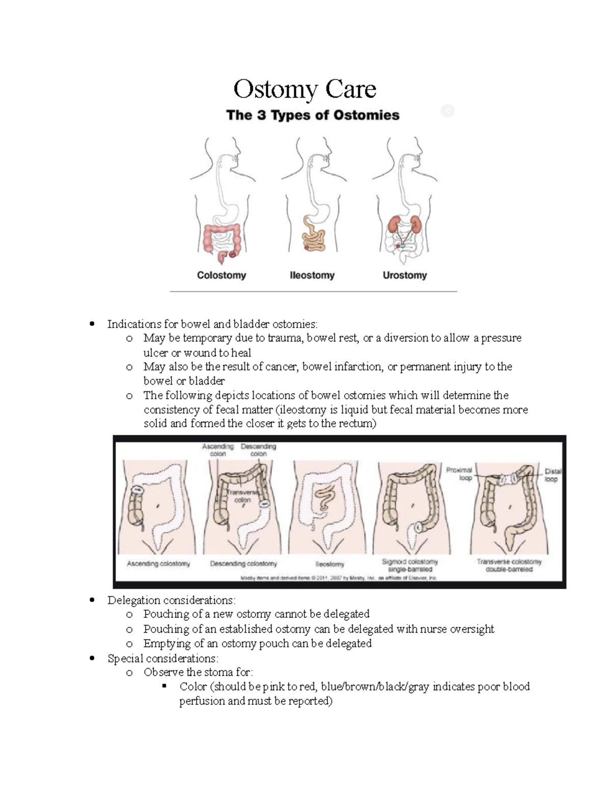 Ostomy Care - Notes from CPL - Ostomy Care Indications for bowel and ...