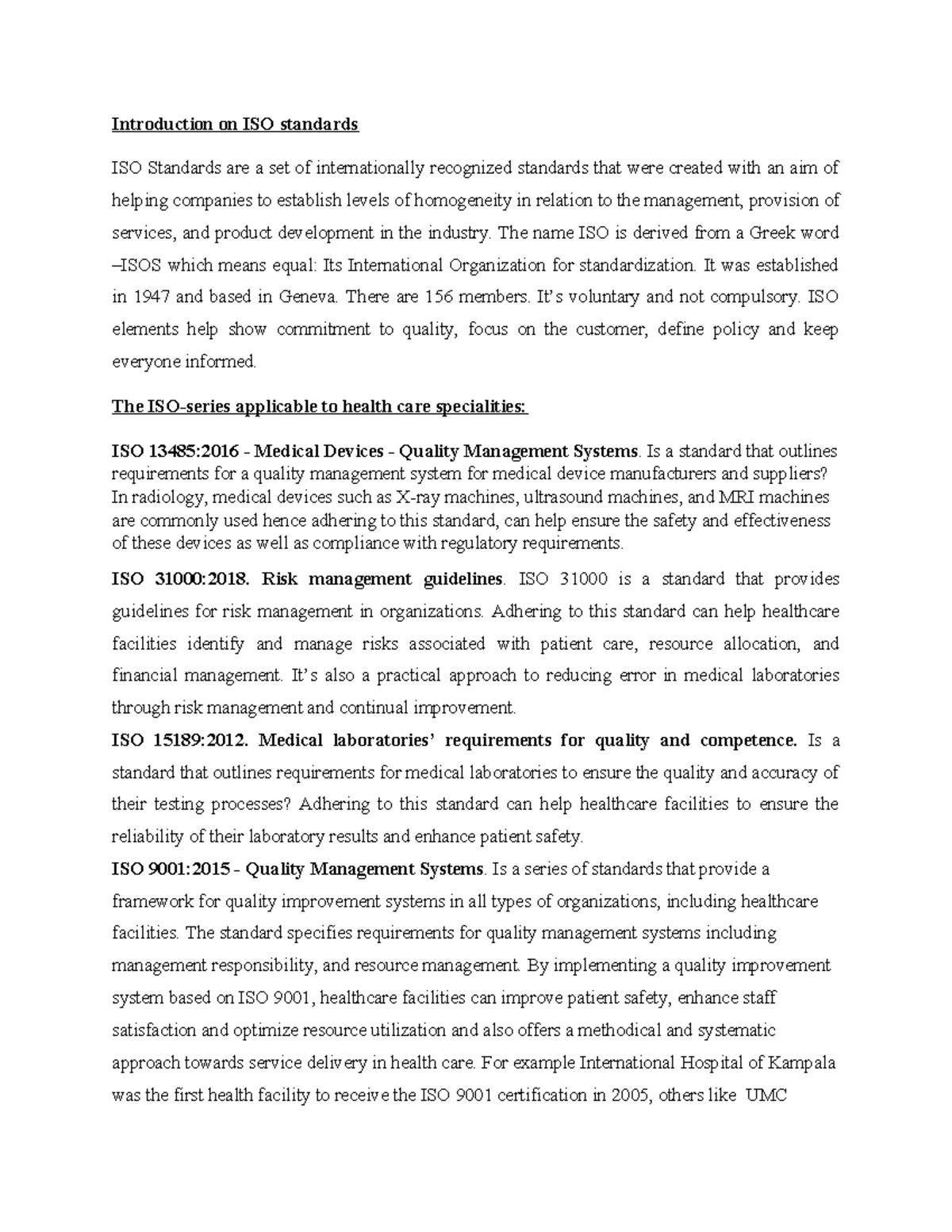 Introduction on ISO standards - The name ISO is derived from a Greek ...