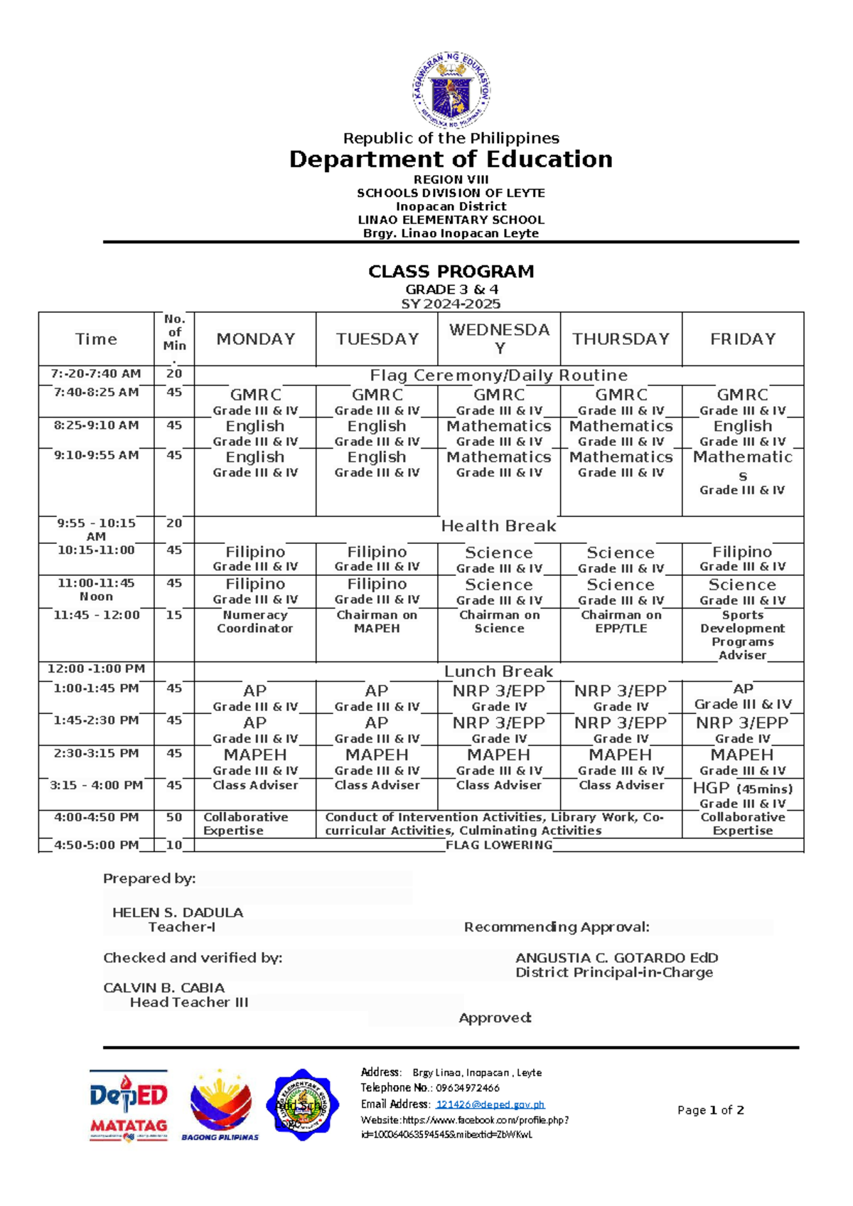 Class- Program- Template- Unified-FOR-QMS-1-1 - Address: Brgy Linao ...