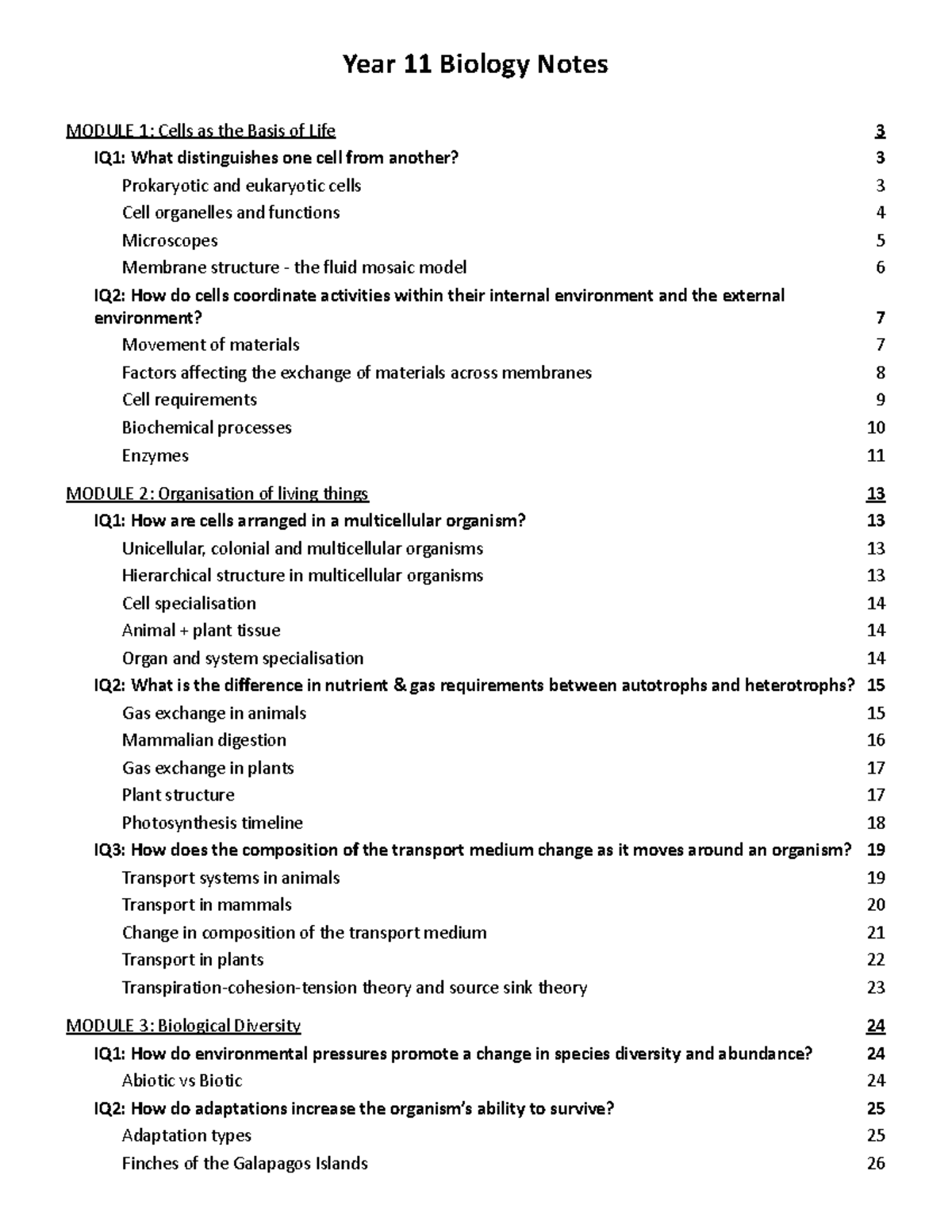 Year 11 Biology Notes - Year 11 Biology Notes MODULE 1: Cells as the ...