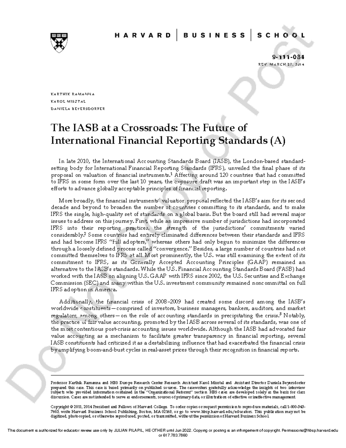 IASB at a Crossroads - a reading material for case studies in ...