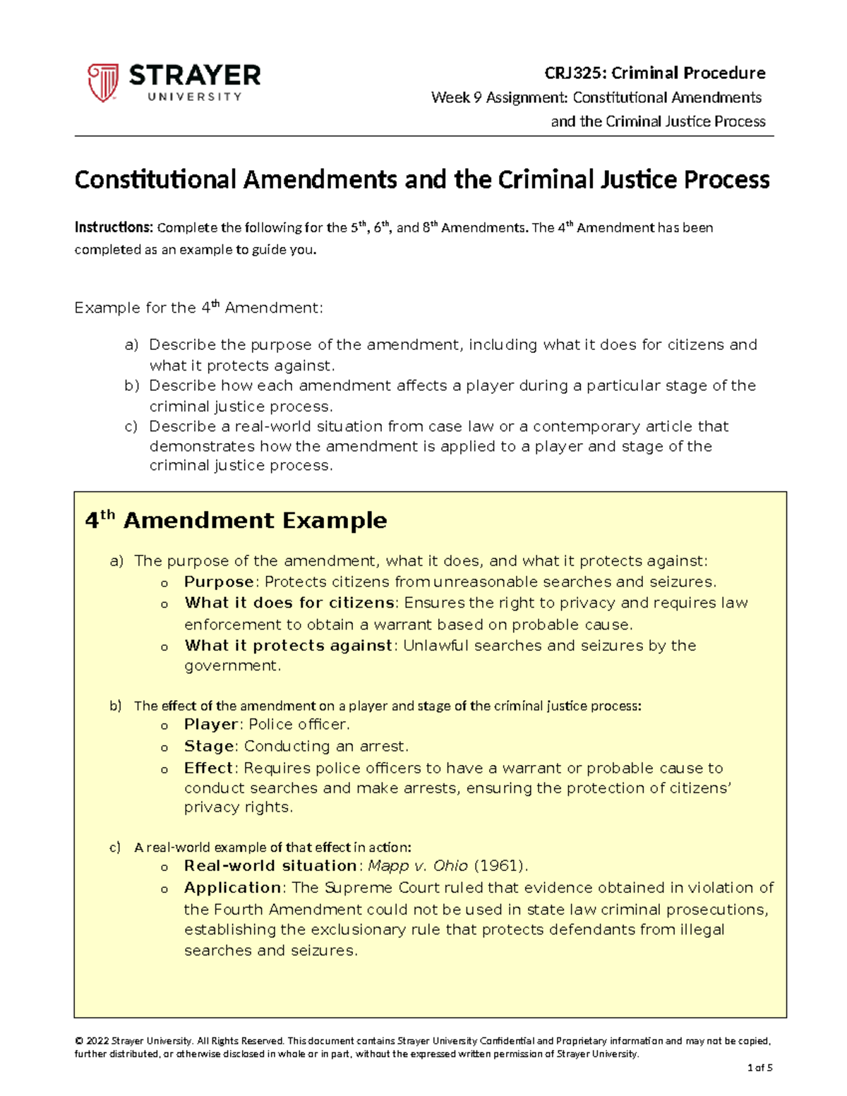 CRJ325 - Week 9 Assignment - Constitutional Amendments and the Criminal ...
