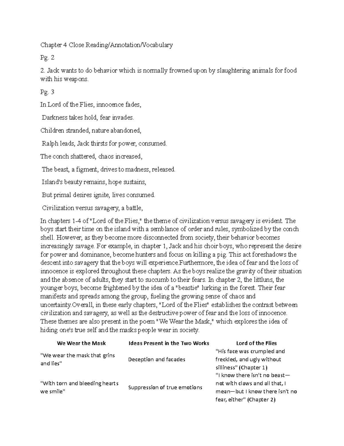 Chapter 4 Close Reading Annotation Vocabulary - 2 2. Jack wants to do ...