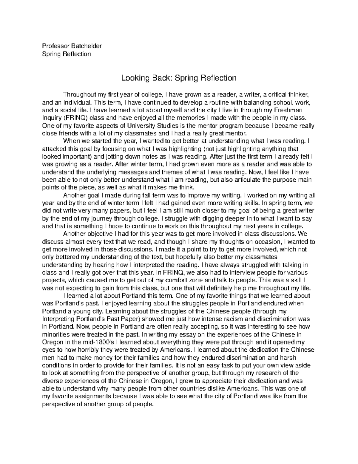 Spring Reflection - A - Professor Batchelder Spring Reflection Looking ...