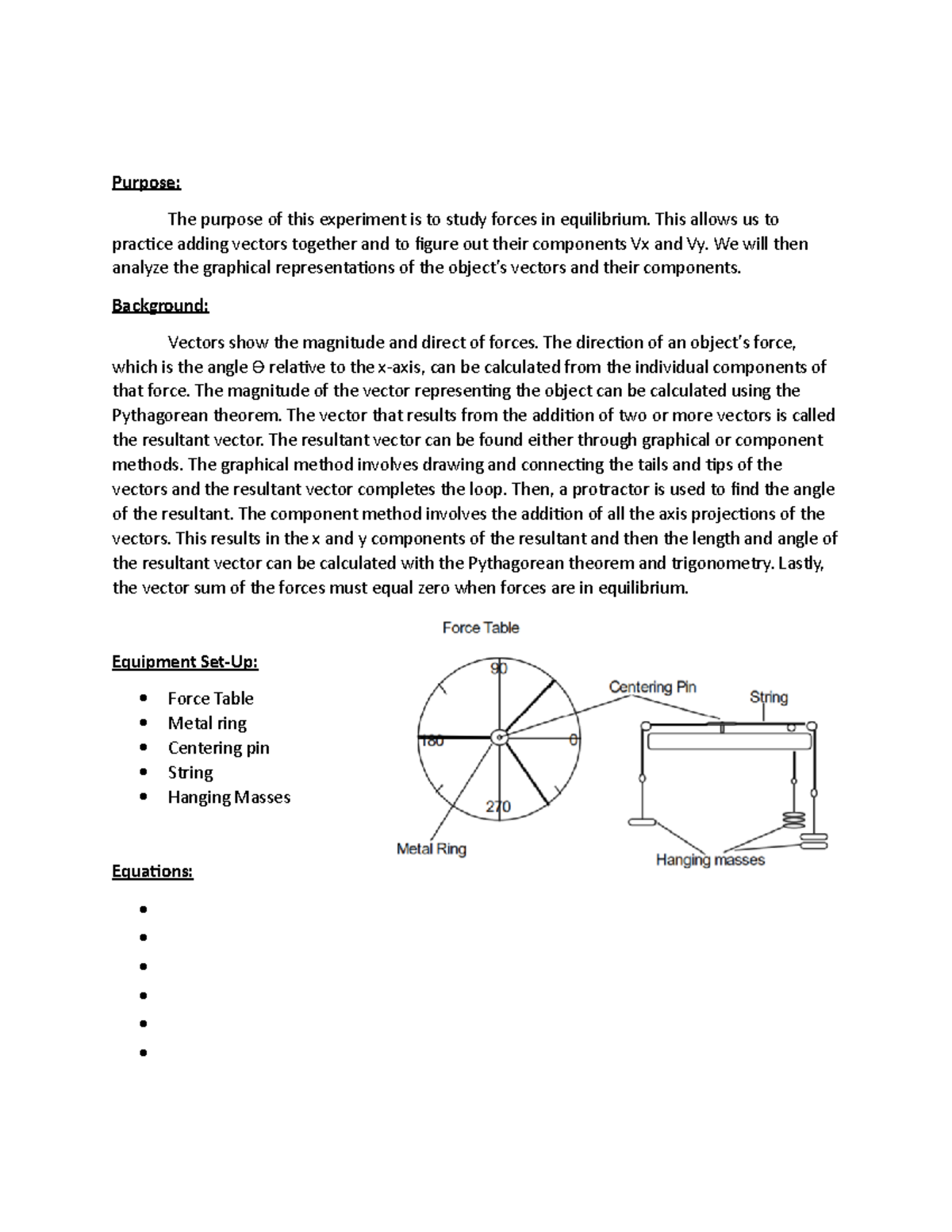 Exp 3 Addition of Vectors - Purpose: The purpose of this experiment is ...