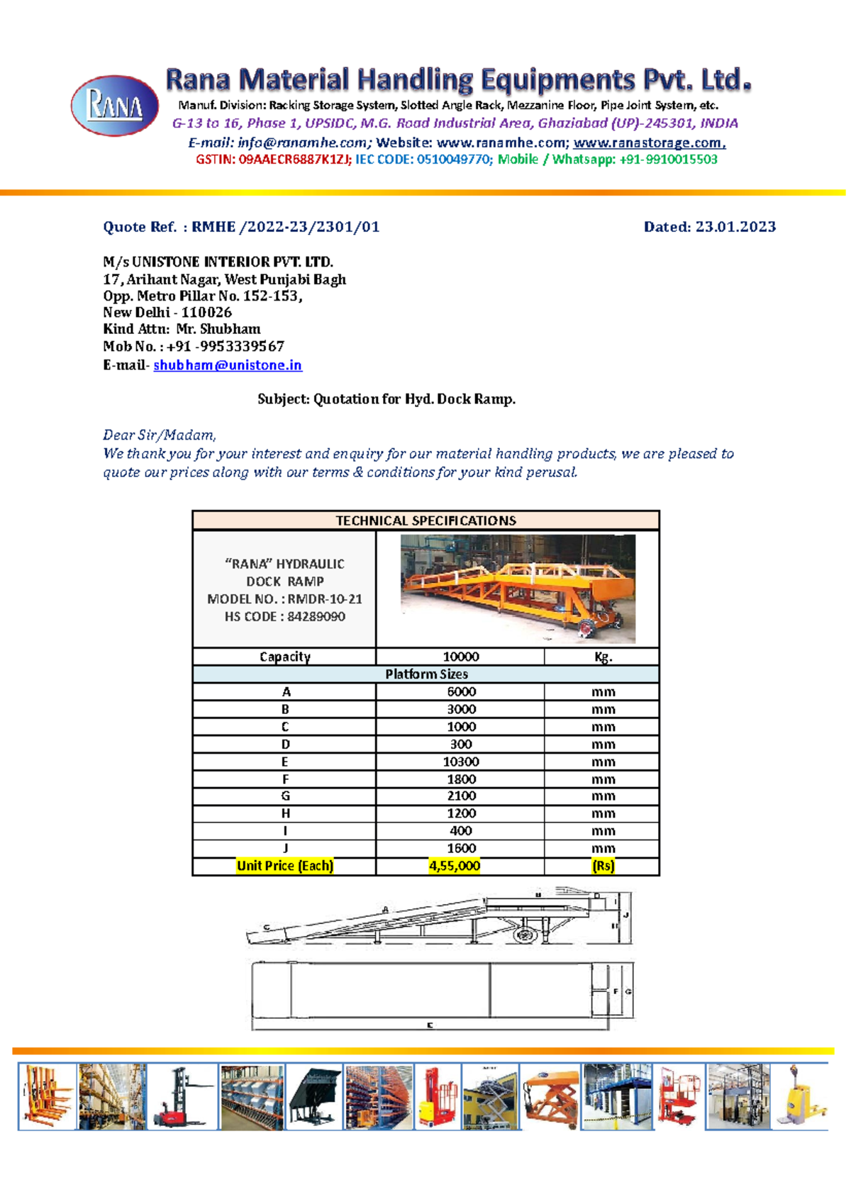 RANA MHE - Quote - Unistone Interior PVT LTD - Manuf. Division: Racking ...